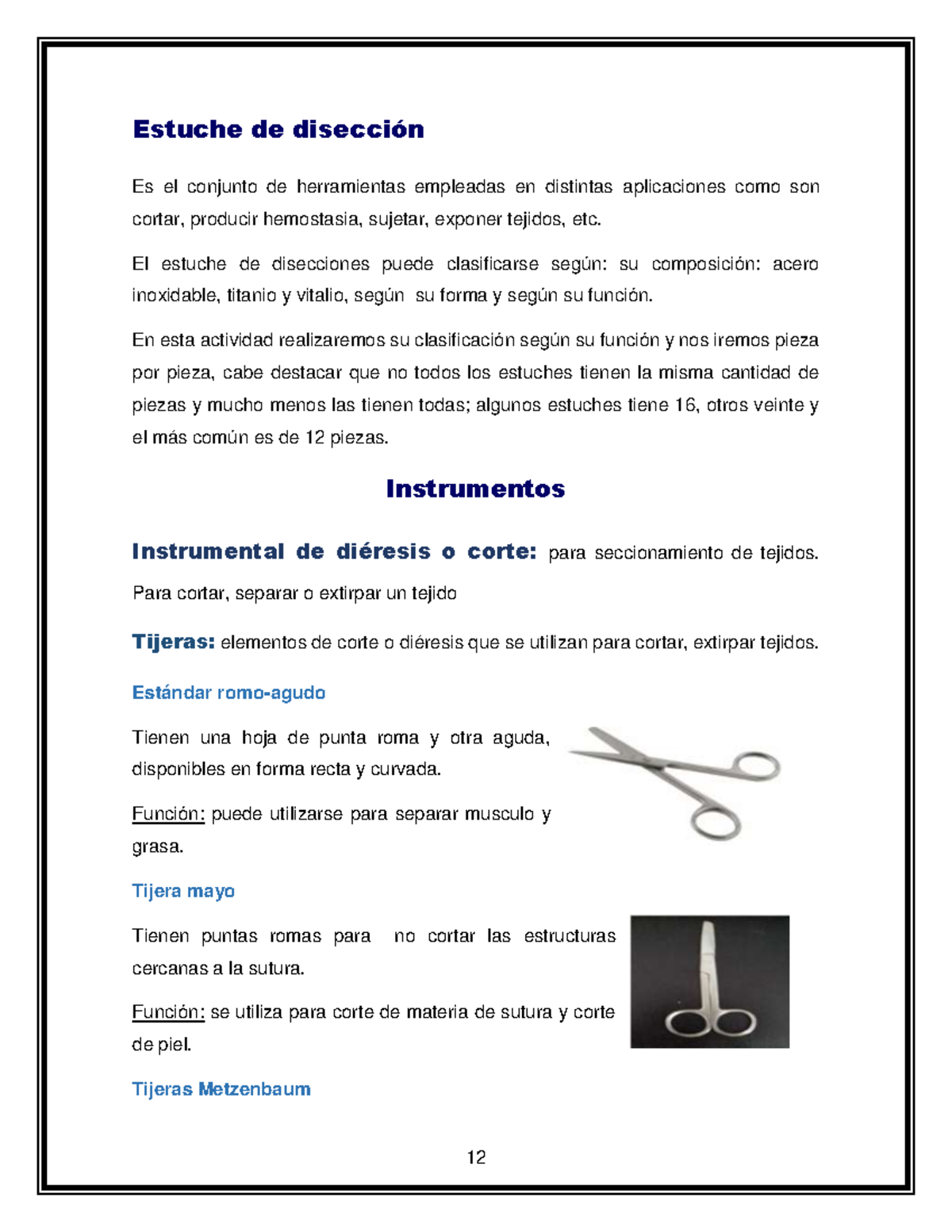 Instrumentos Del Estuche De Disección Funciones Y Clasificación Studocu