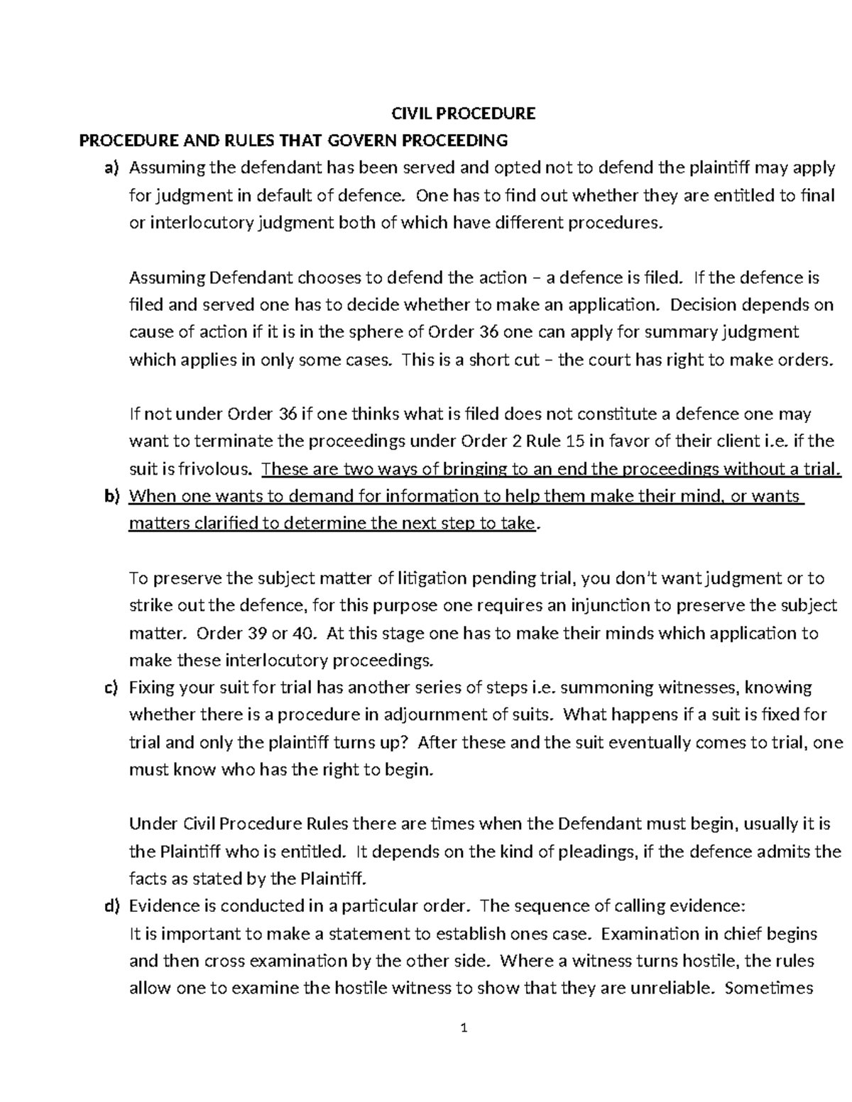CIVIL PROCEDURE NOTES: KEY ASPECTS & RULES FOR STUDY - Studocu