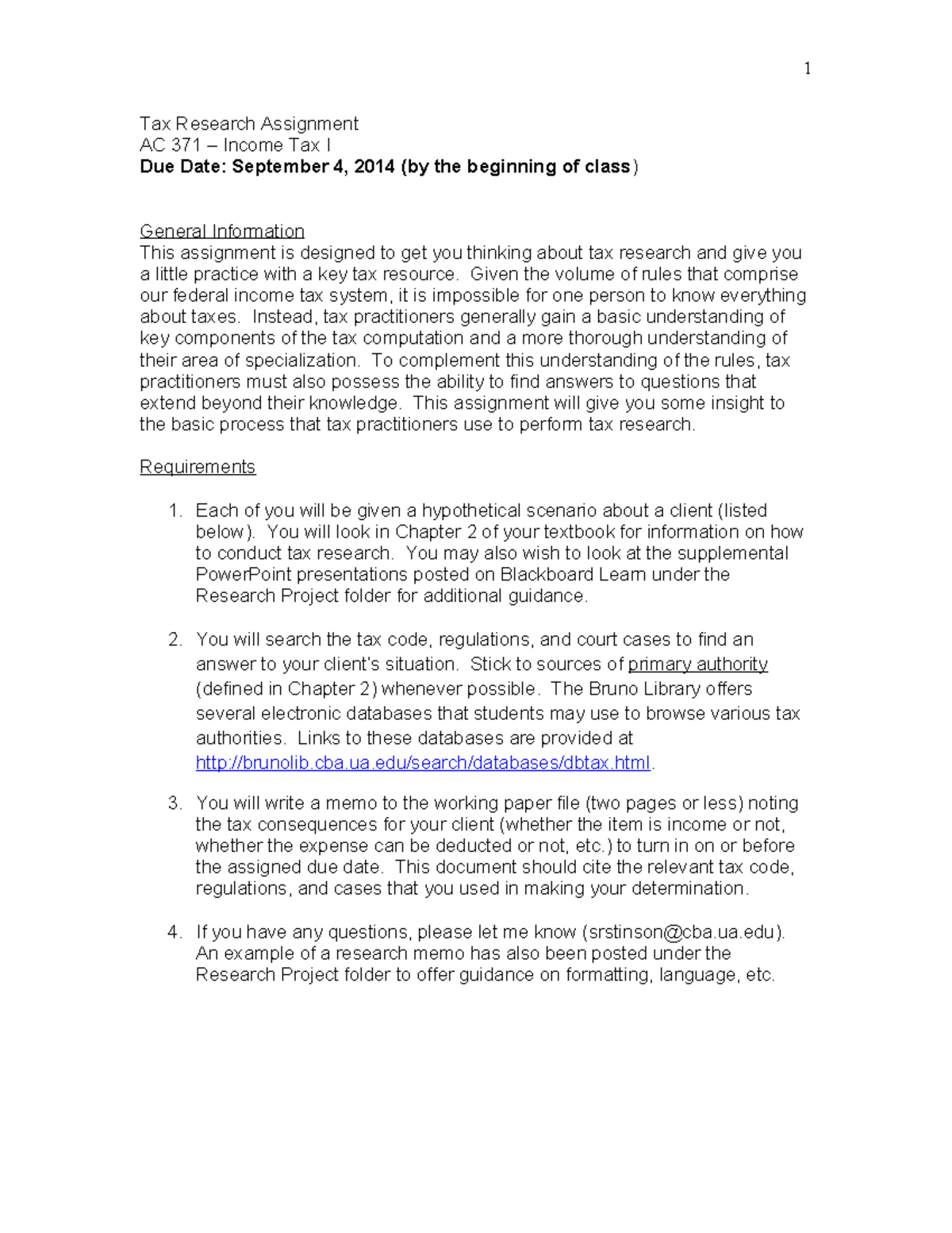 Tax Research Assignment Notes AC 371 - Income Tax I - Studocu