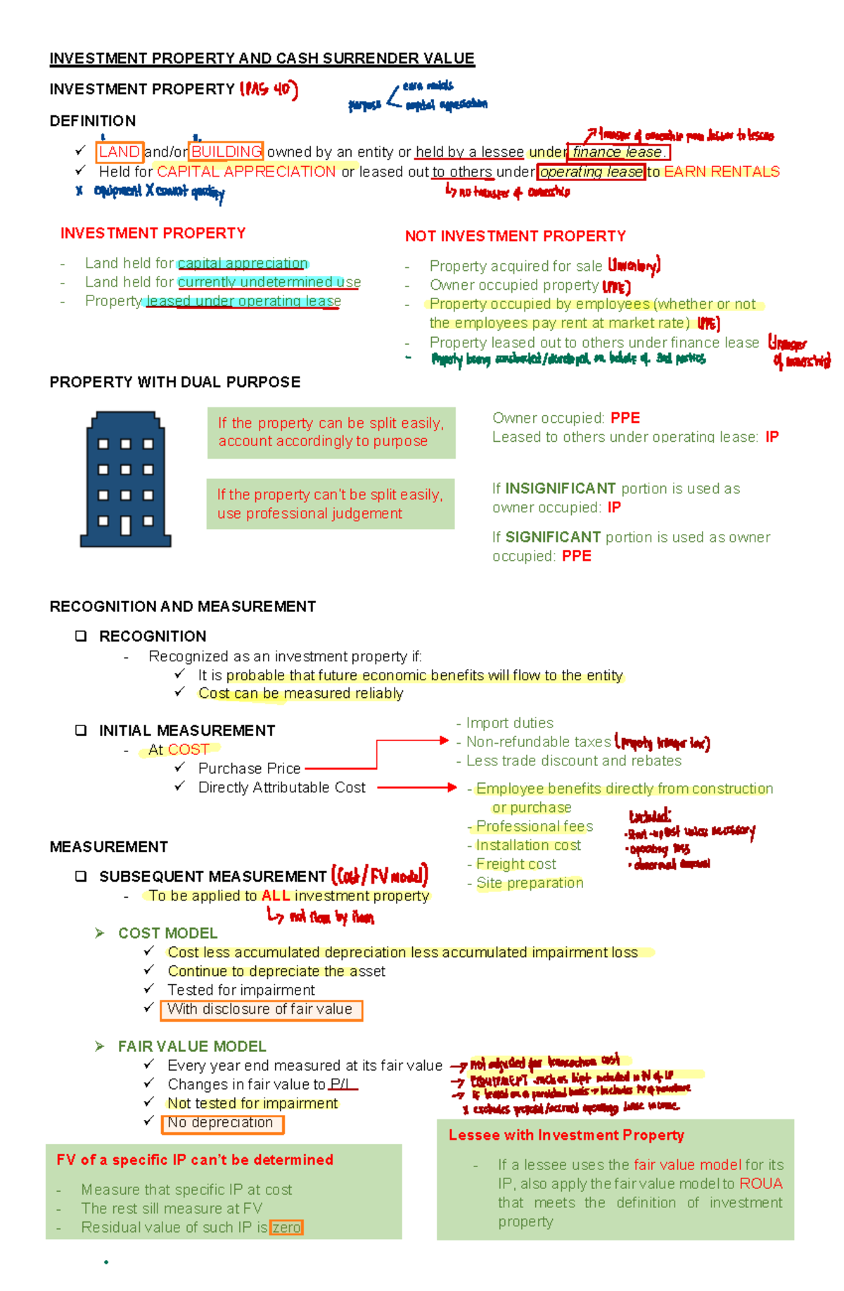7394 - Investment Property & Cash Surrender Value Analysis - Studocu