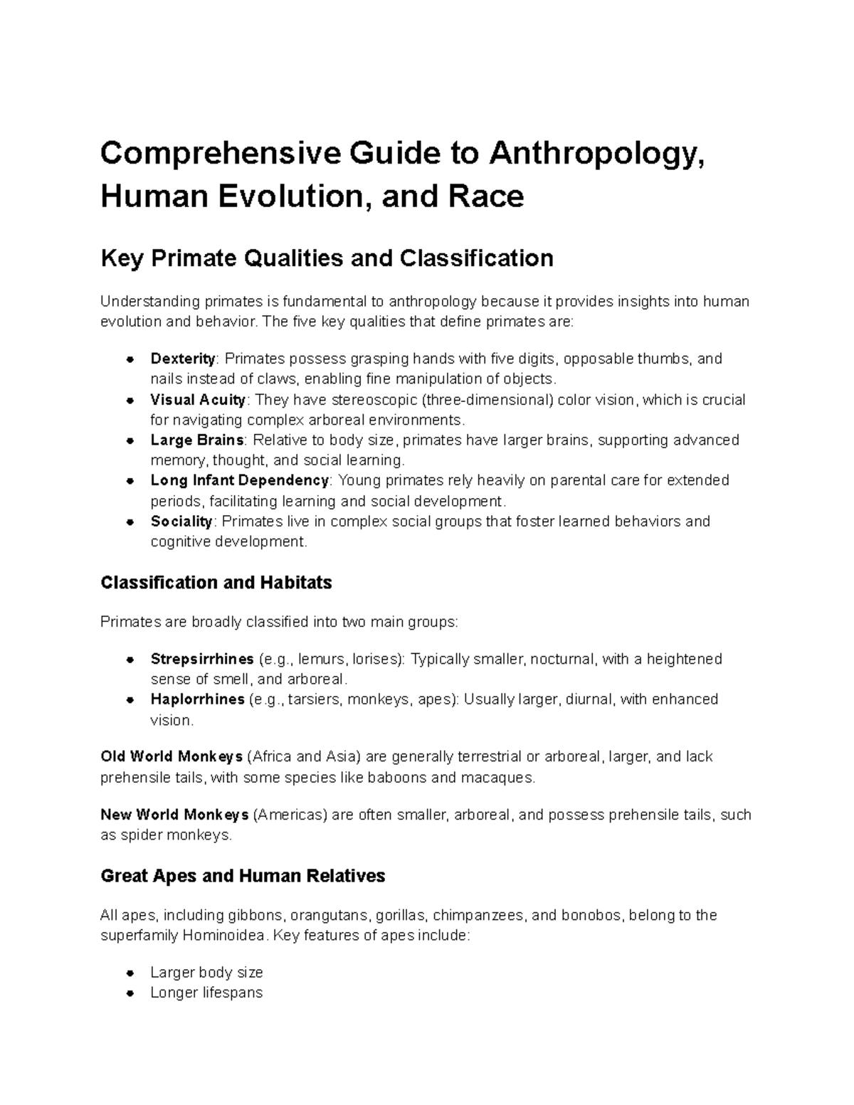 Comprehensive Anthropology Study Guide: Human Evolution & Race Dynamics ...