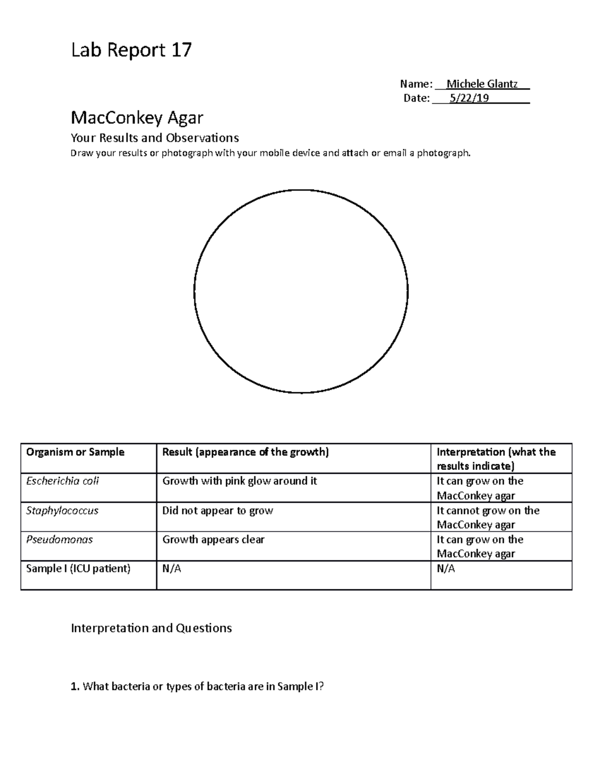 Lab Exercise 17 - Lab Report 17 Name: Michele Glantz Date: 5/22/19 ...