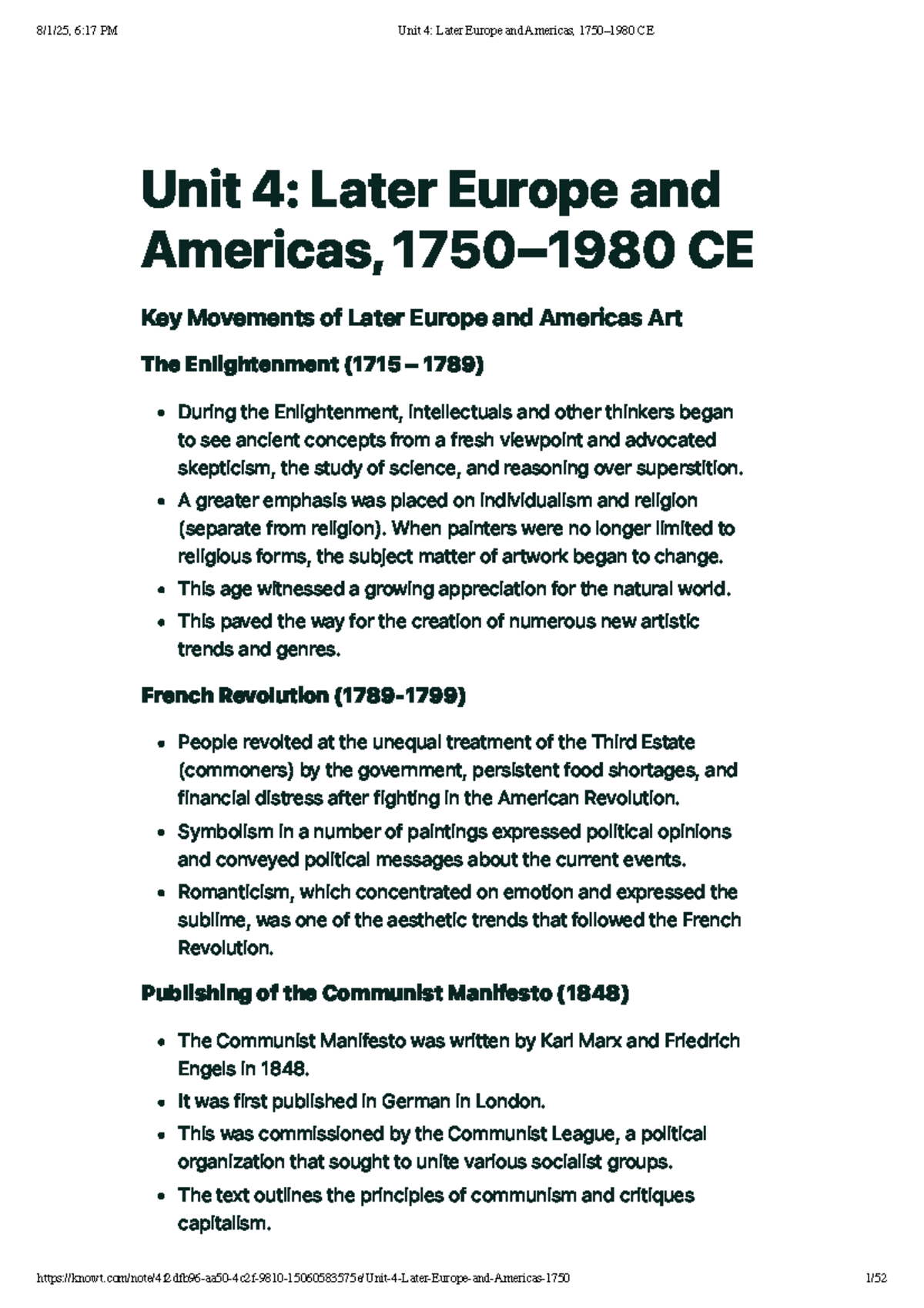 Unit 4: Key Movements and Artworks of Later Europe and Americas (1750 ...
