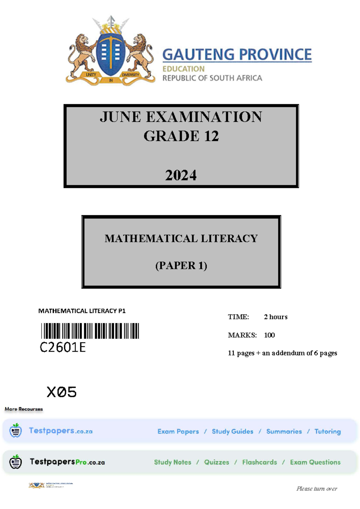 Gr 12 Mathematical Literacy P1 (0624) June 2024 Exam Question Paper - Studocu