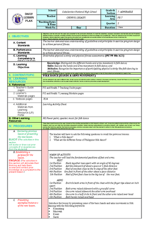 Detailed Mapeh PE Lesson PLAN G7 - DETAILED MAPEH/PE LESSON PLAN GRADE ...