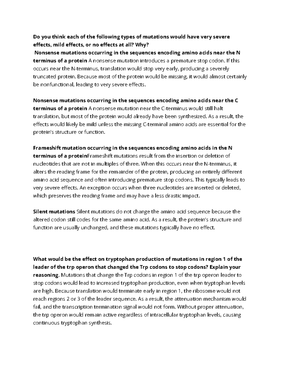 Mutations and Their Effects on Protein Function: Problem Set #4 - Studocu
