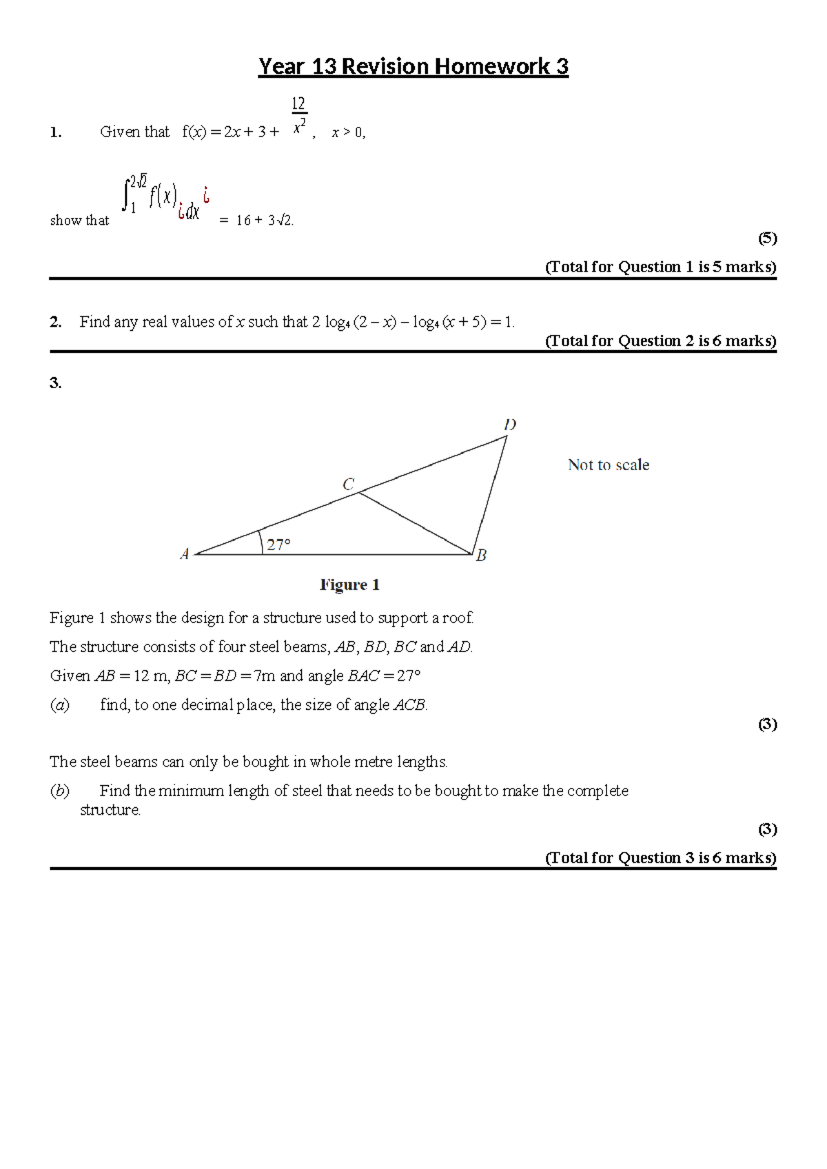 Year 13 Revision Homework 3: Math Problems & Solutions - Studocu