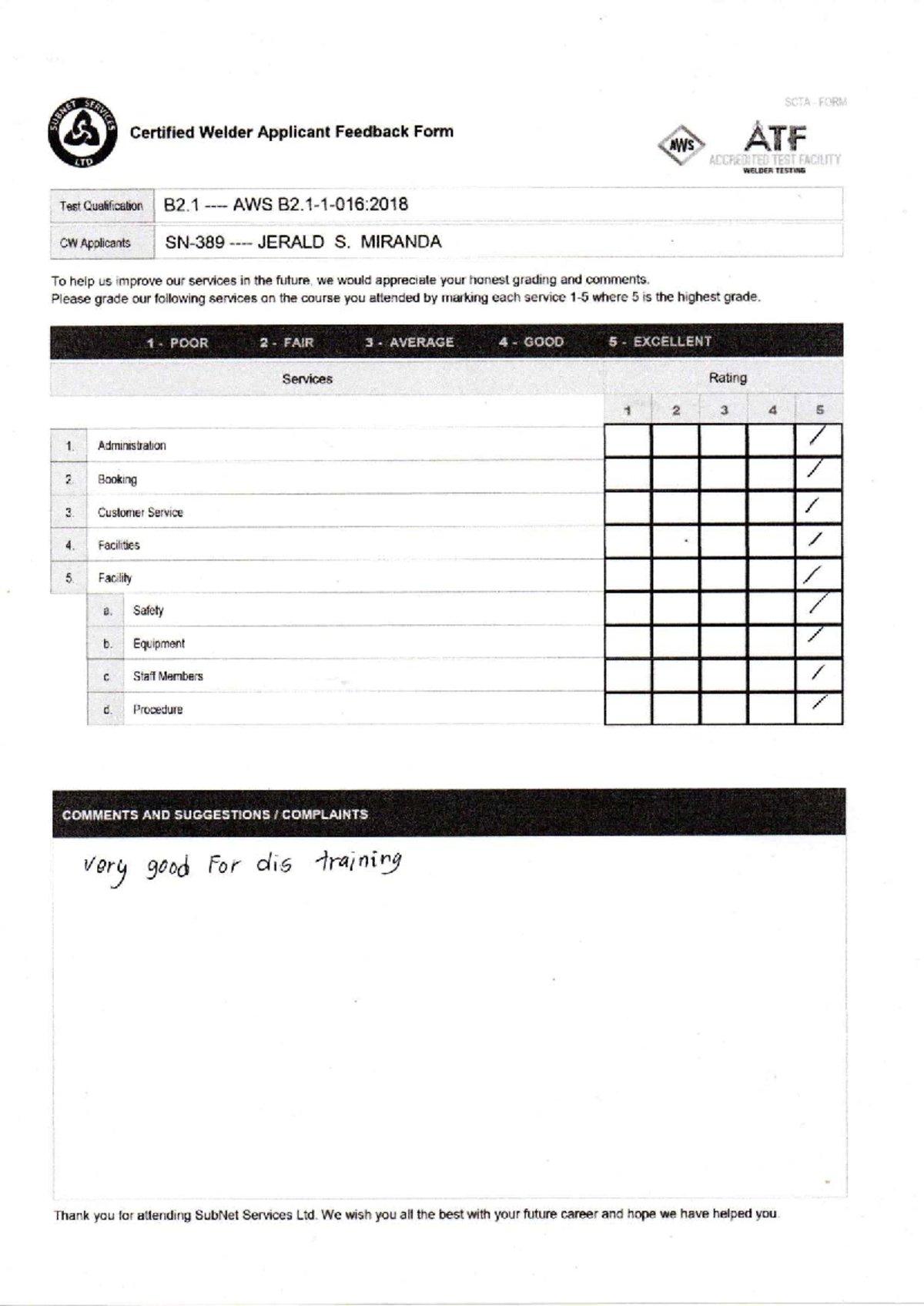 CW Feedback Form - J. Miranda (SCT-389) for AWS Welder Testing - Studocu
