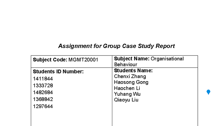 Organisational Behaviour Group Case Study Report (OB 101) - Studocu