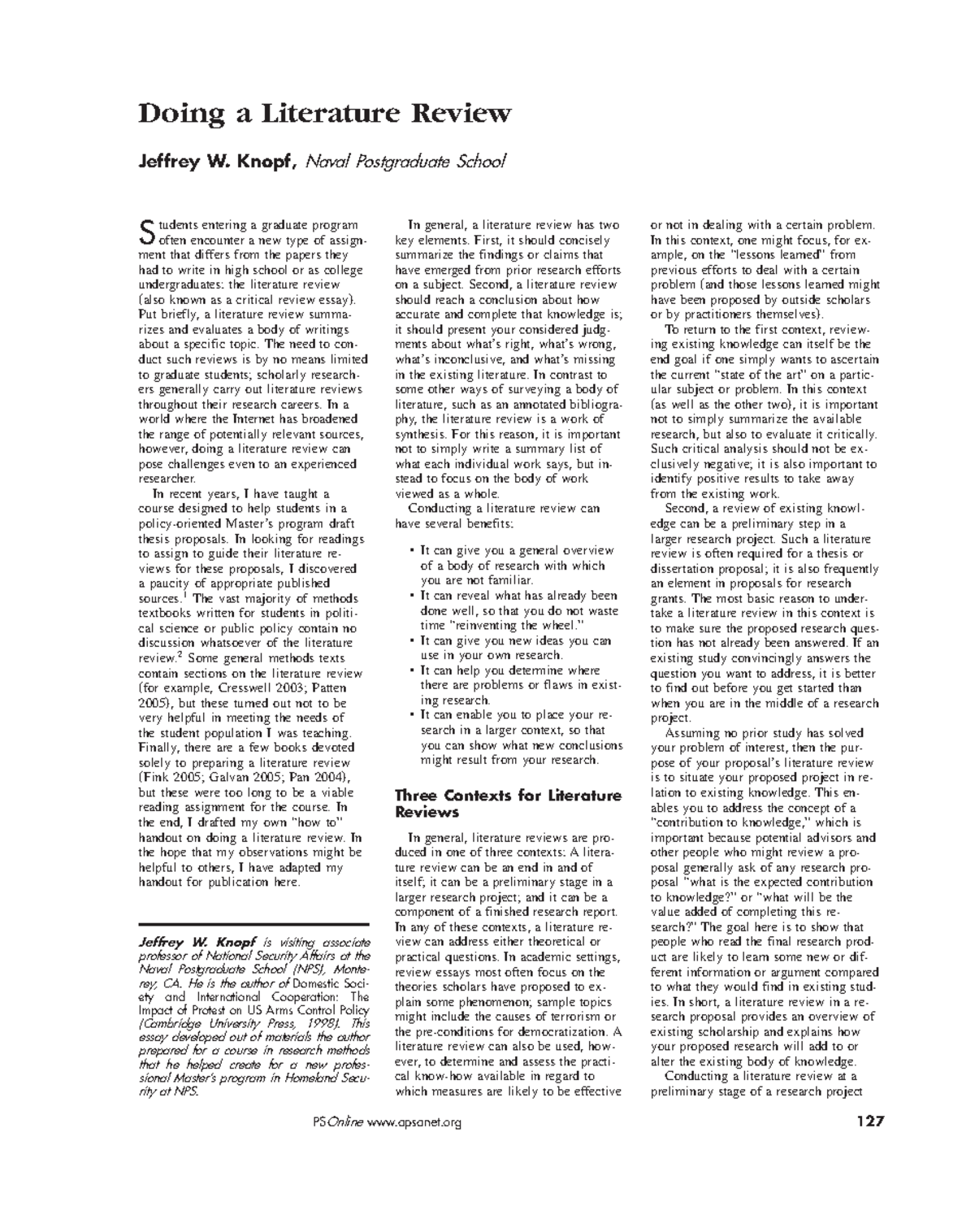 NPS Research Methods: Conducting a Literature Review Guide - Studocu