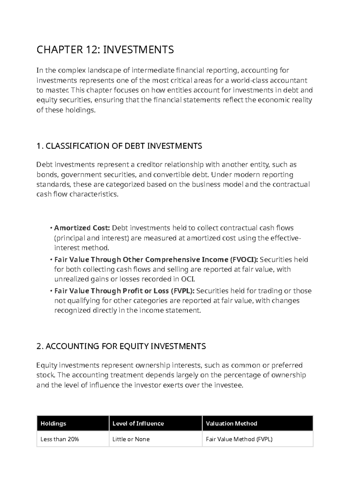 Intermediate Financial Reporting: Chapter 12 - Investments - Studocu