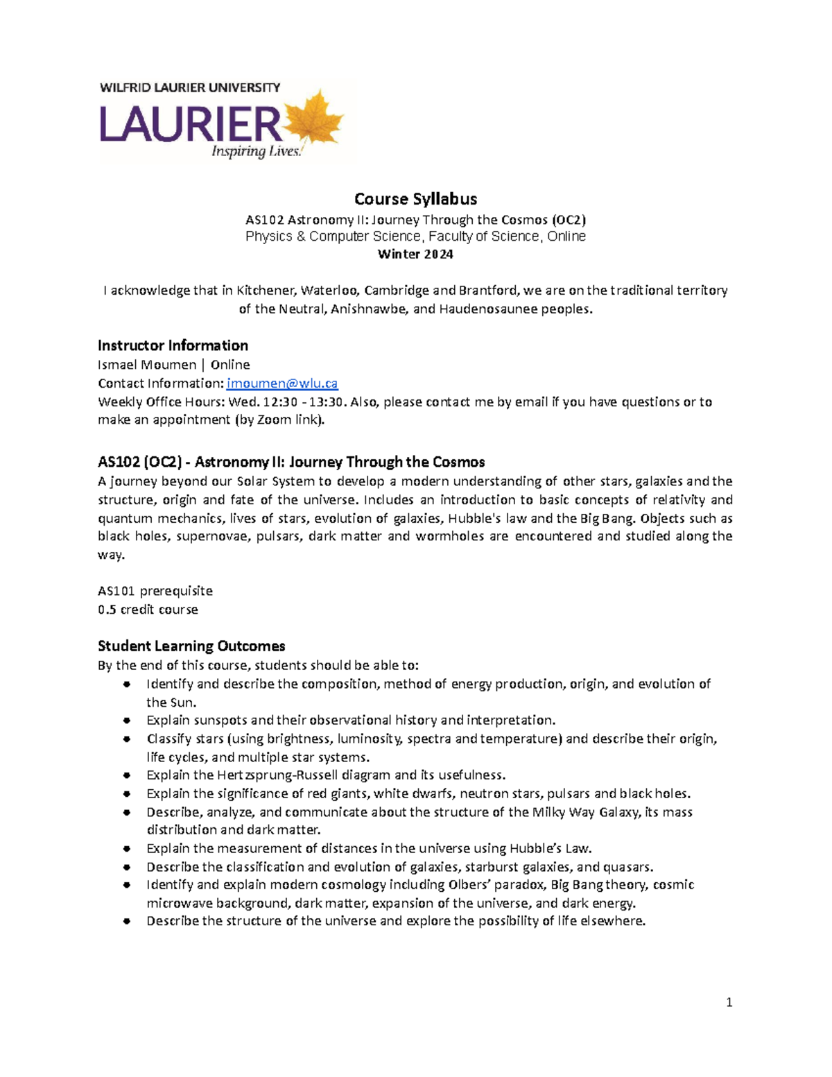 AS102 OC2 Astronomy II Syllabus - Winter 2024 Guide - Studocu