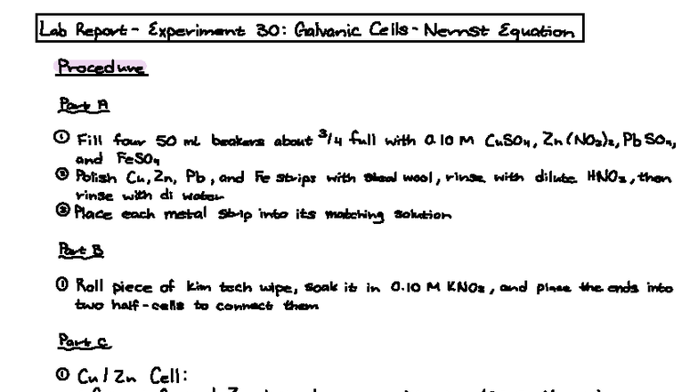 MYA EXP 30 Lab Report: Galvanic Cells & Nernst Equation Analysis - Studocu