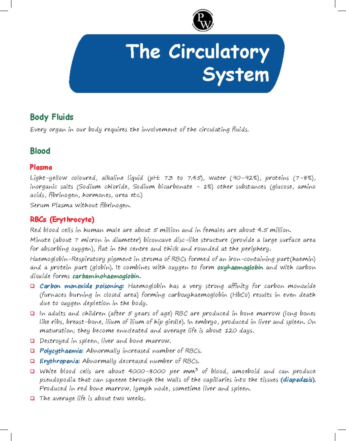 Biology - Circulatory System Handwritten Notes & CYQs 2026 - Studocu