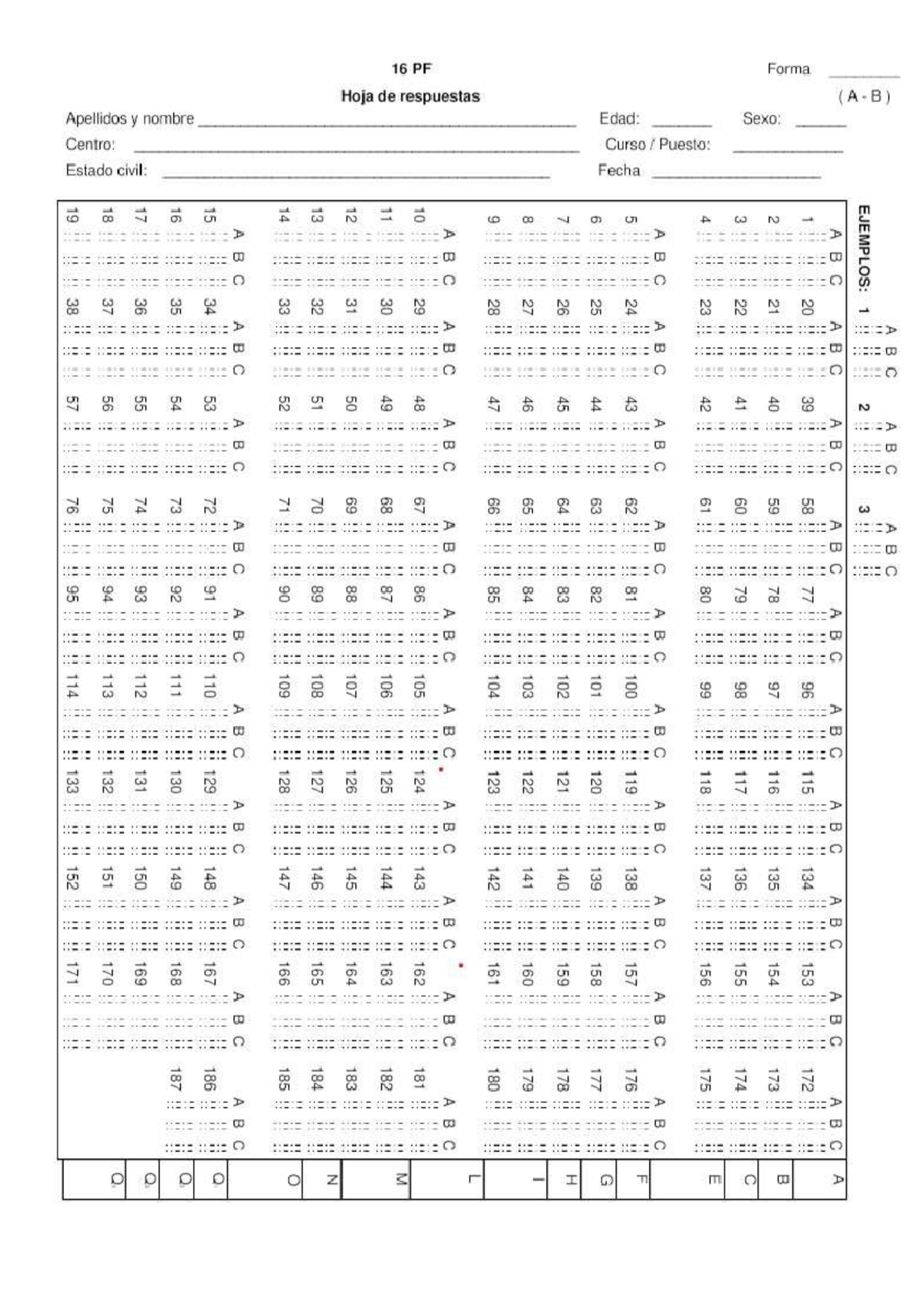 Hoja de Respuesta 16 PF - Forma A y B - Studocu