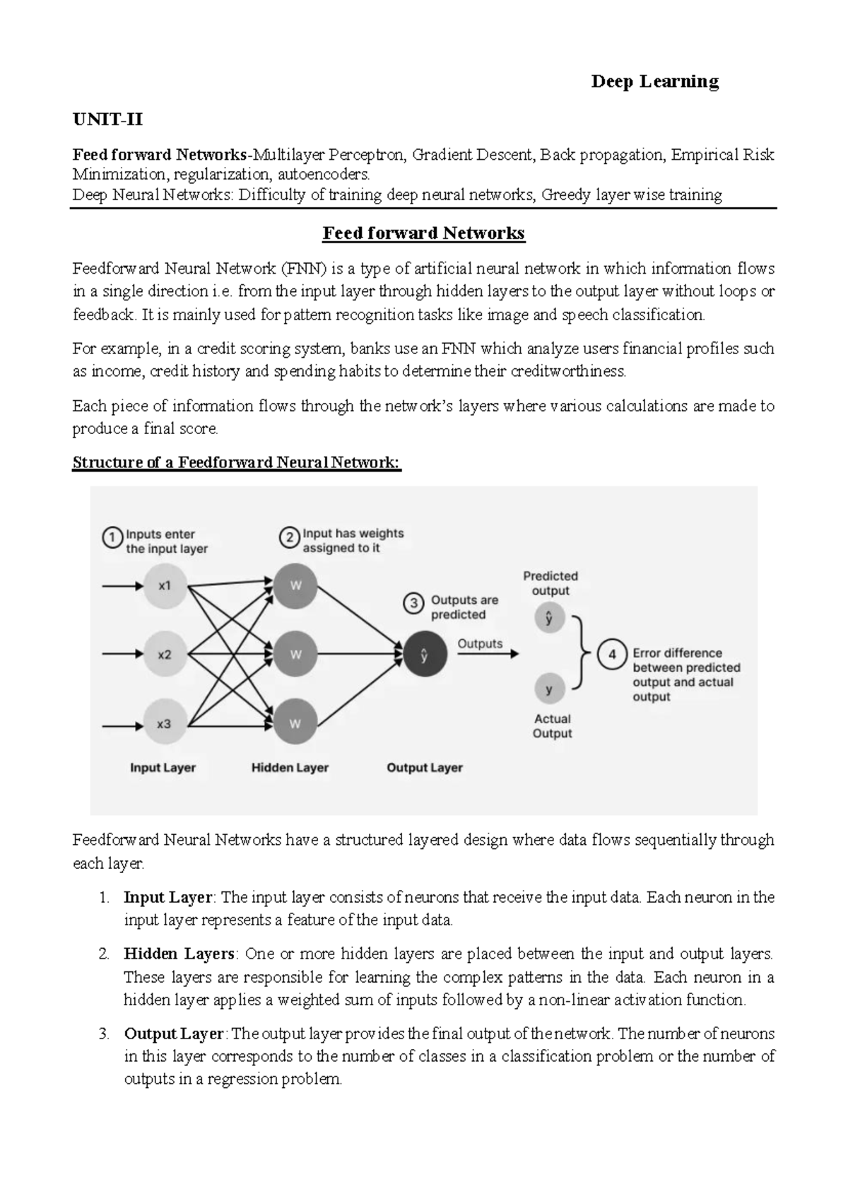 UNIT II - Deep Learning: Feedforward Networks, Backpropagation ...