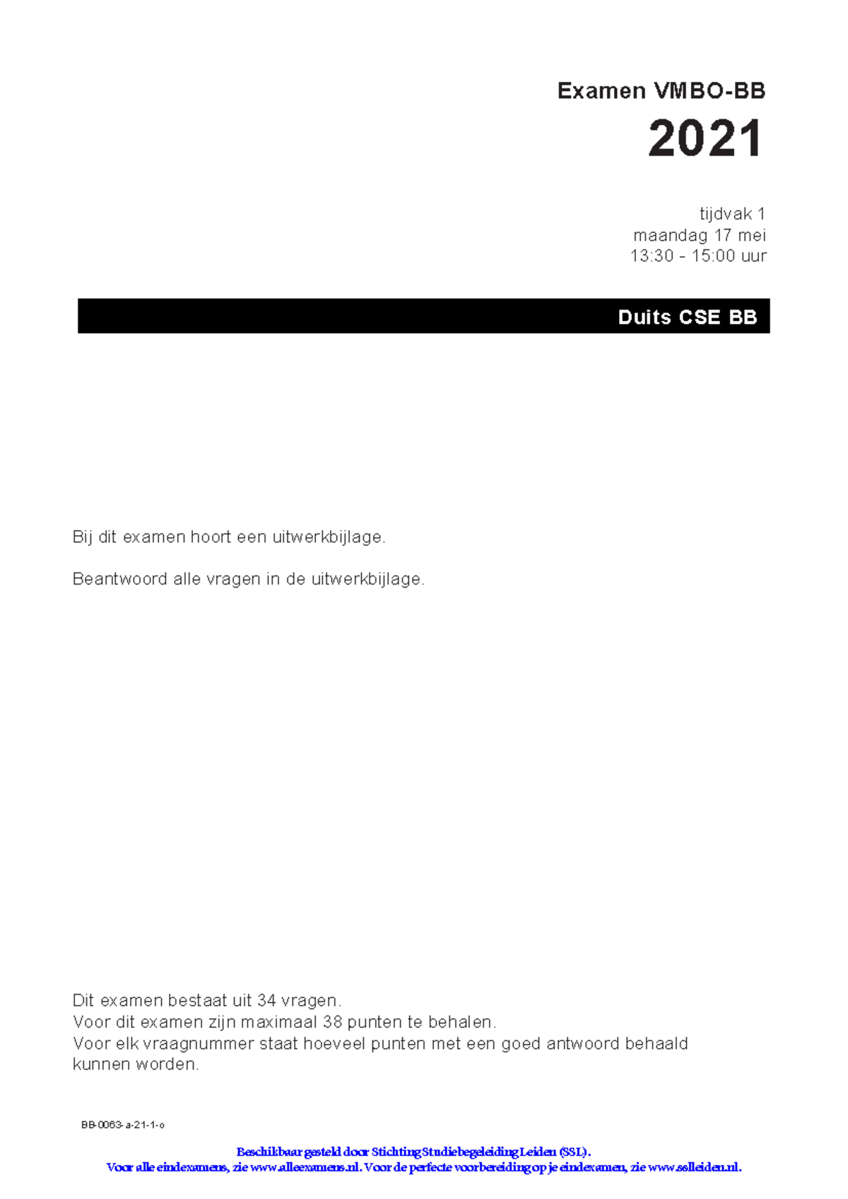 Duits CSE BB 2021 - Examen Opgaven en Antwoorden - Studeersnel