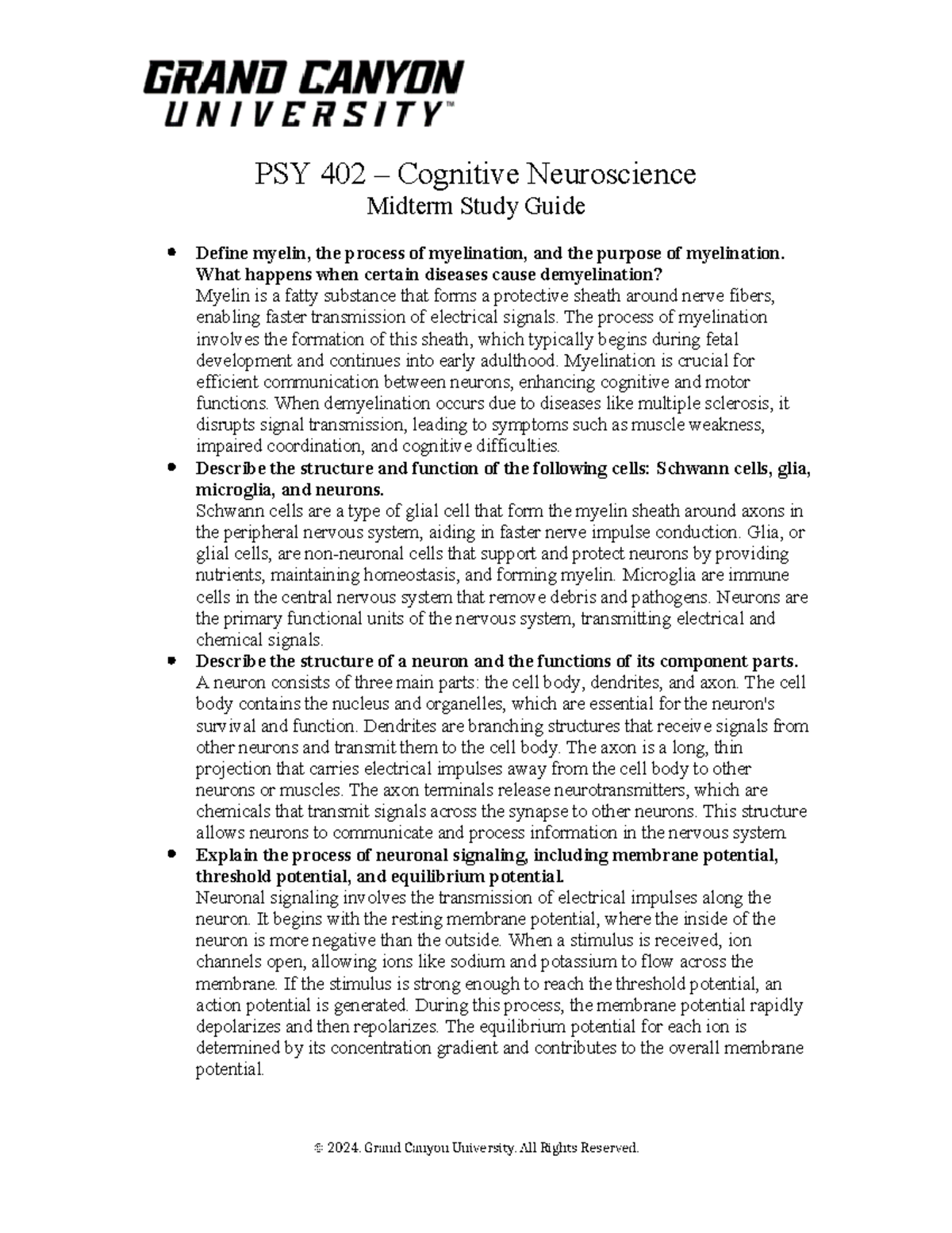 PSY 402 Cognitive Neuroscience Midterm Study Guide: Key Concepts ...