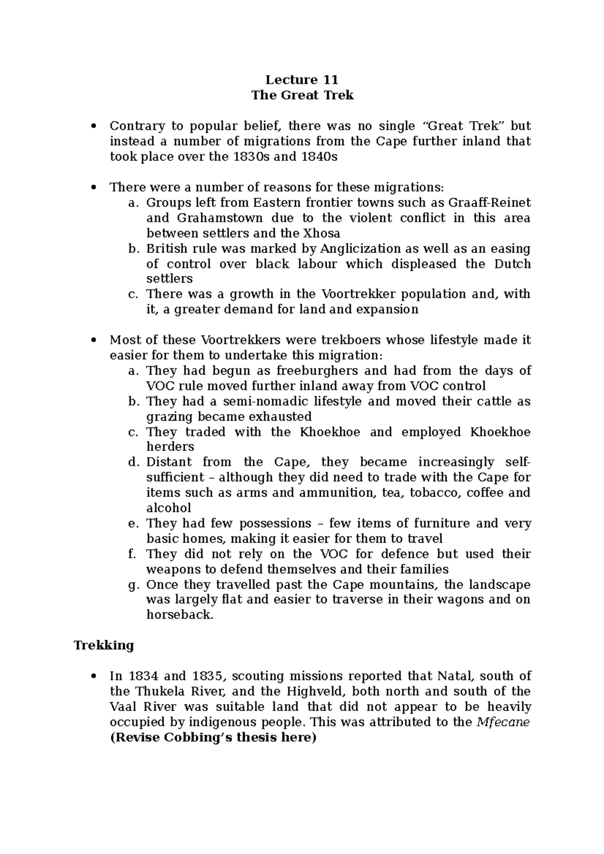 Lecture 11: Exploring the Great Trek and Its Conflicts - Studocu