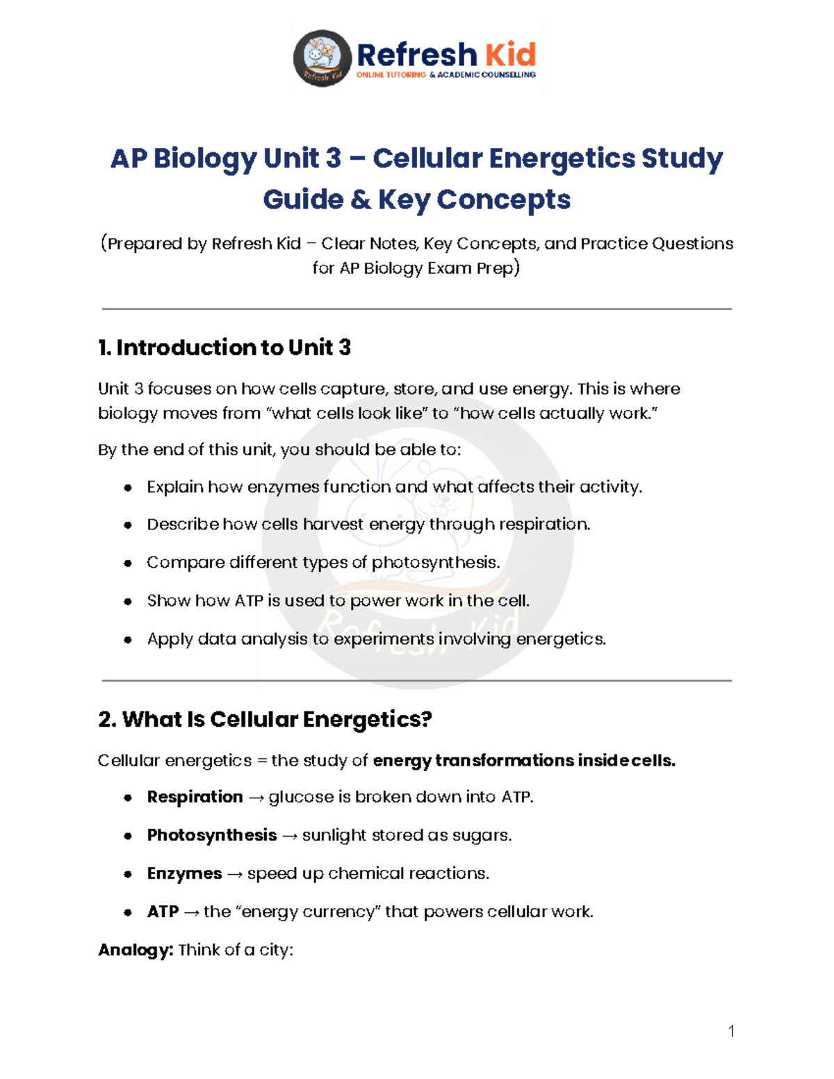AP Biology Unit 3: Cellular Energetics Study Guide & Key Concepts - Studocu