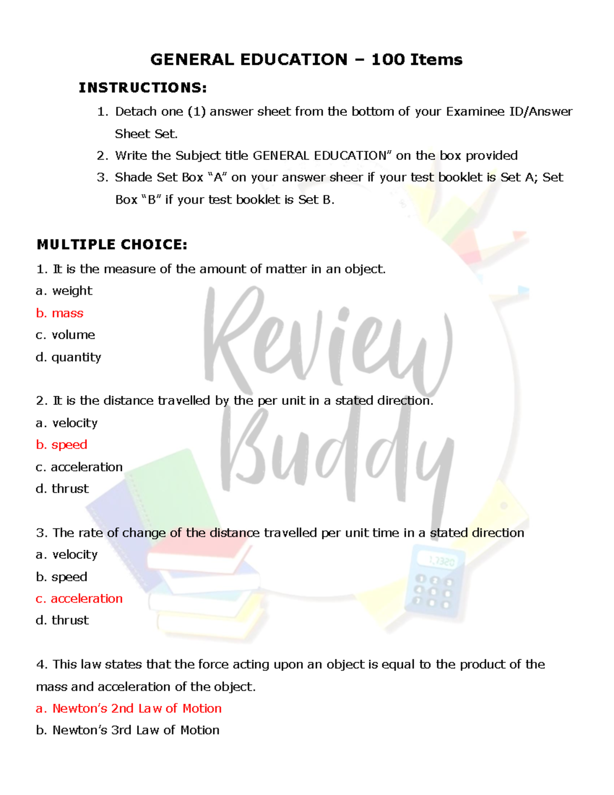 General Education SET 150 items - GENERAL EDUCATION – 100 Items ...
