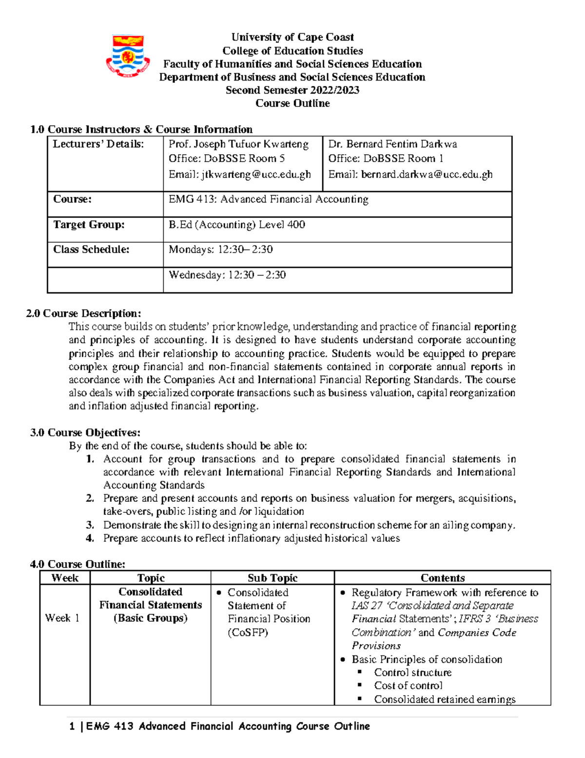 EMG 413: Advanced Financial Accounting Course Outline and Details - Studocu