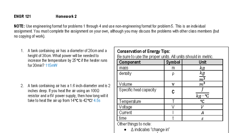ENGR 121 Homework 2: Engineering Format Problems 1-5 - Studocu