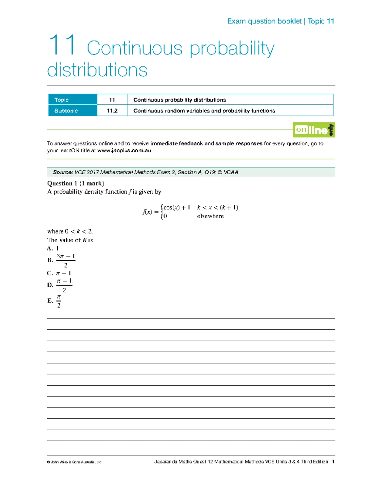 Mathematical Methods MM Formula Sheet for Written Exams 2023 - Studocu