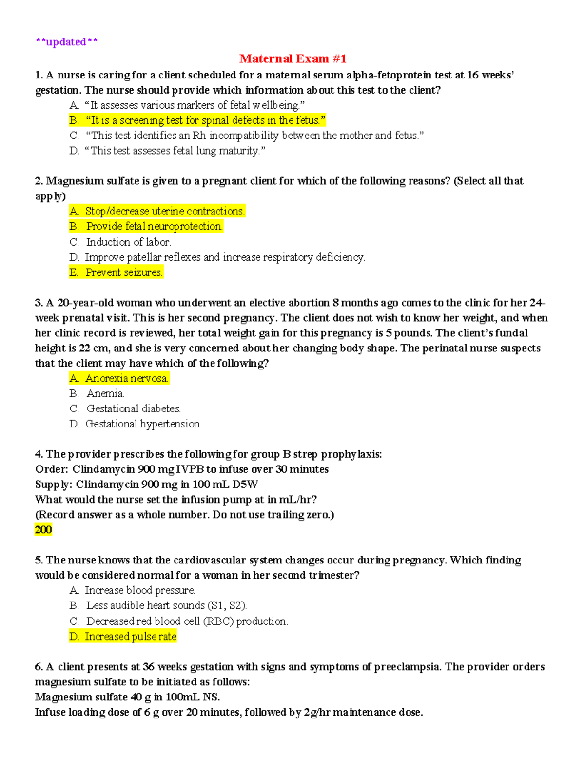 Maternal Nursing Exam 1: Key Topics & Pharmacology Insights - Studocu