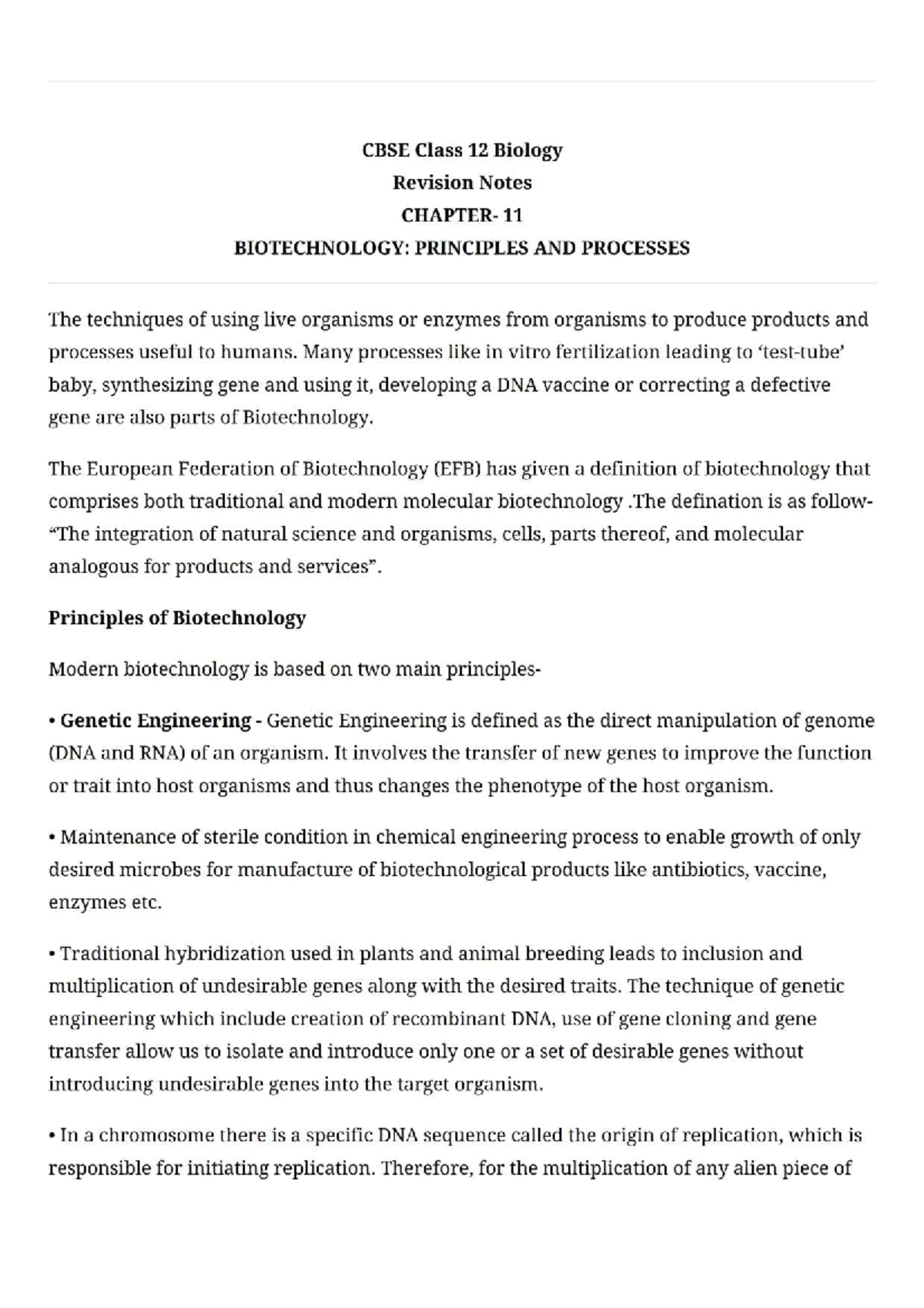 CBSE Class 12 Biology Final Exam Revision Notes: Biotechnology ...