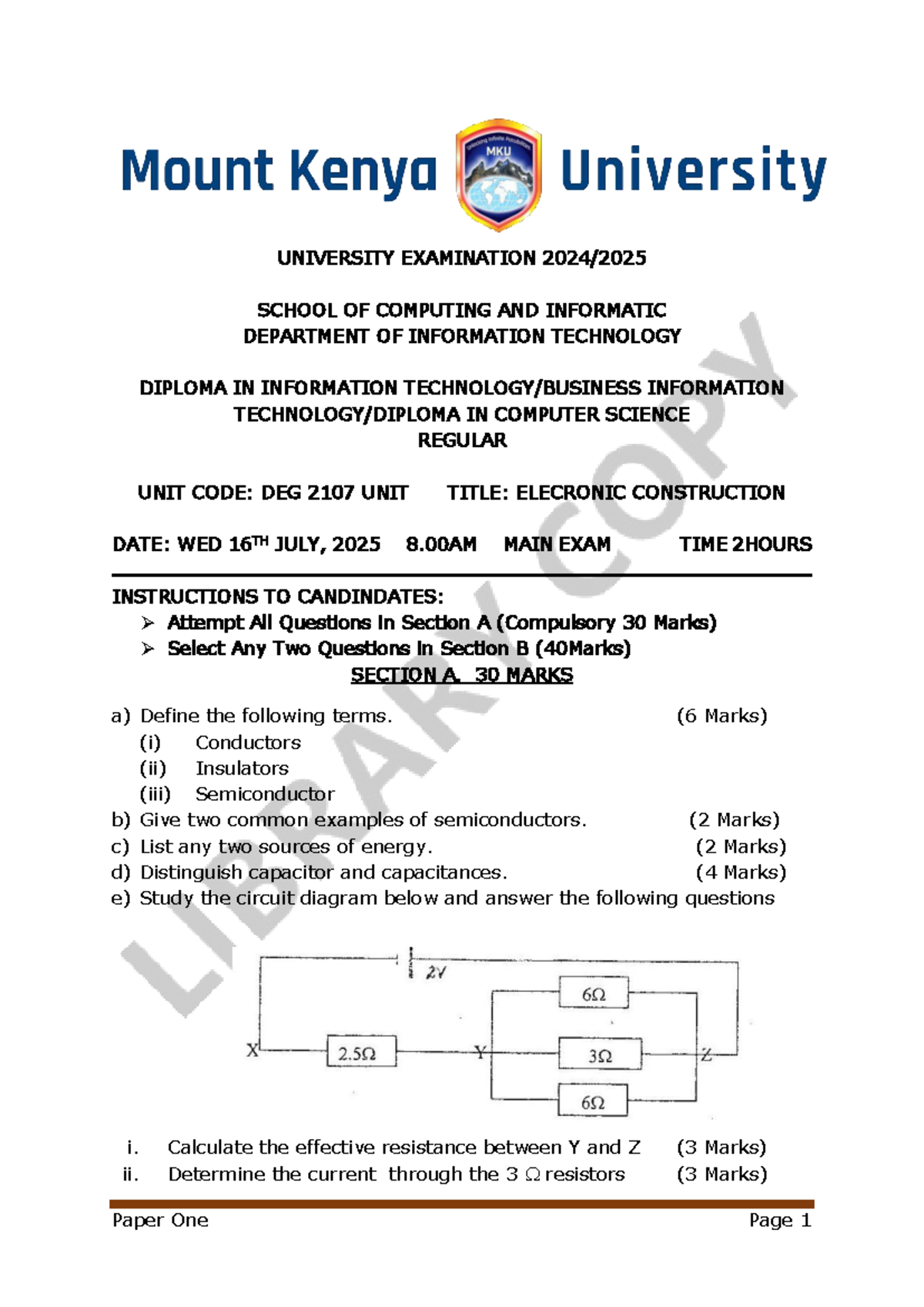DEG 2107 Final Exam: Electronic Construction (2024/2025) - Studocu