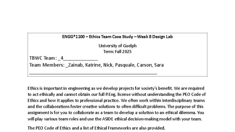 Ethics Case Study: Team Analysis & PEO Code Application (ENGG 2025 ...
