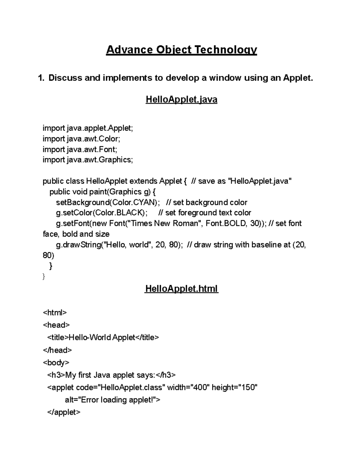AOT Lab: Developing Applets, Forms, and Swing Components in Java - Studocu