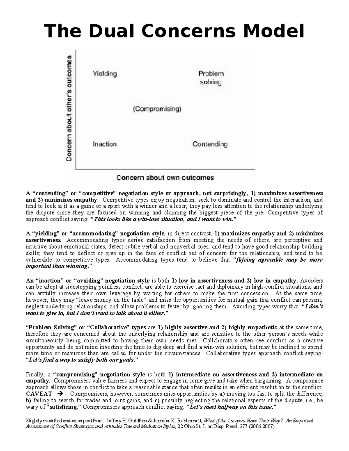 Negotiation Styles & Strategies: Insights from the Dual Concerns Model ...