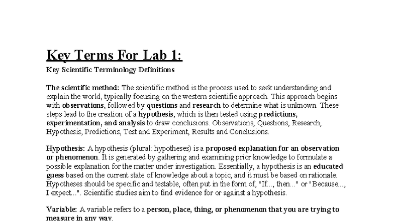 Bio Lab Definitions: Key Terms and Concepts for Labs 1-5 - Studocu