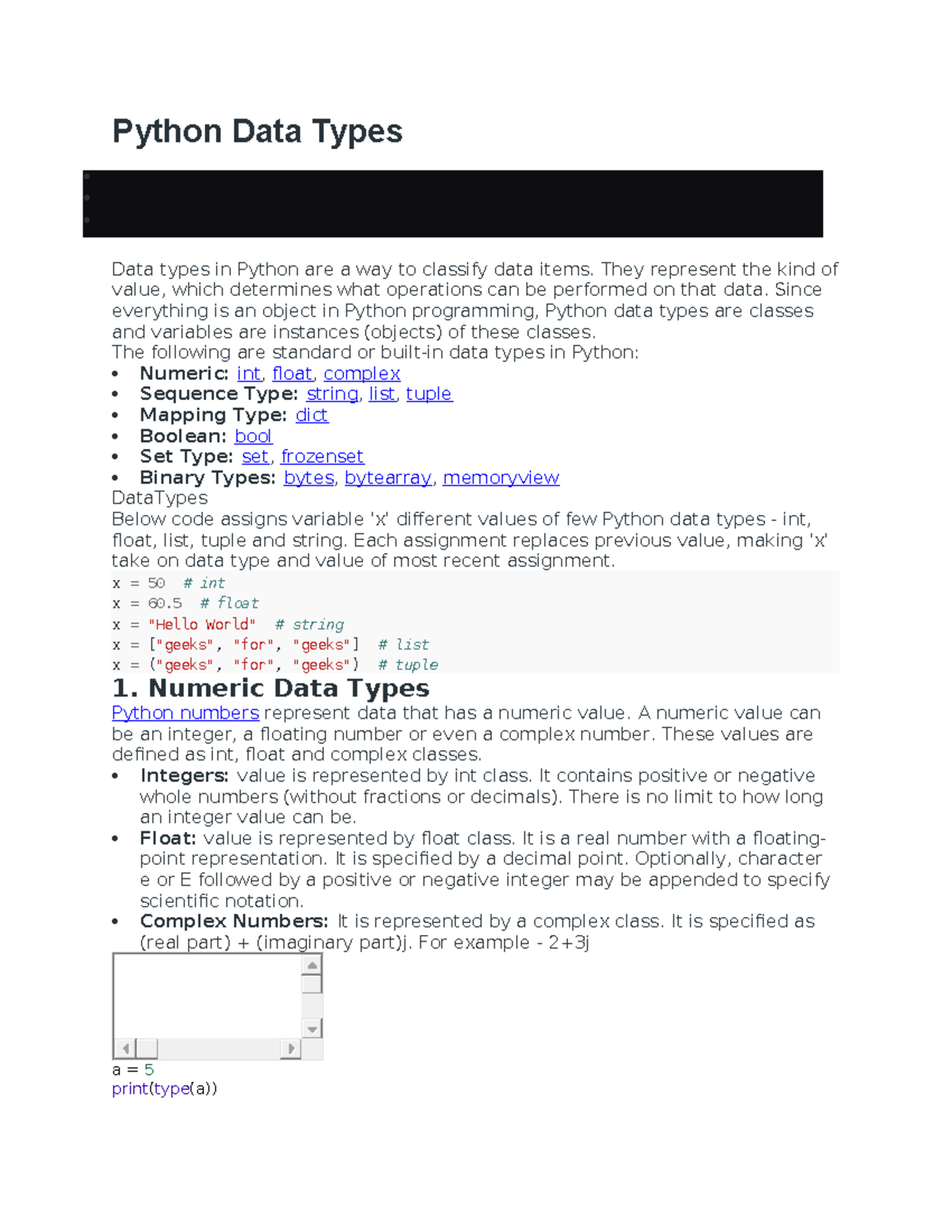 Python Data Types Overview: Numeric, Sequence, Boolean, and More - Studocu