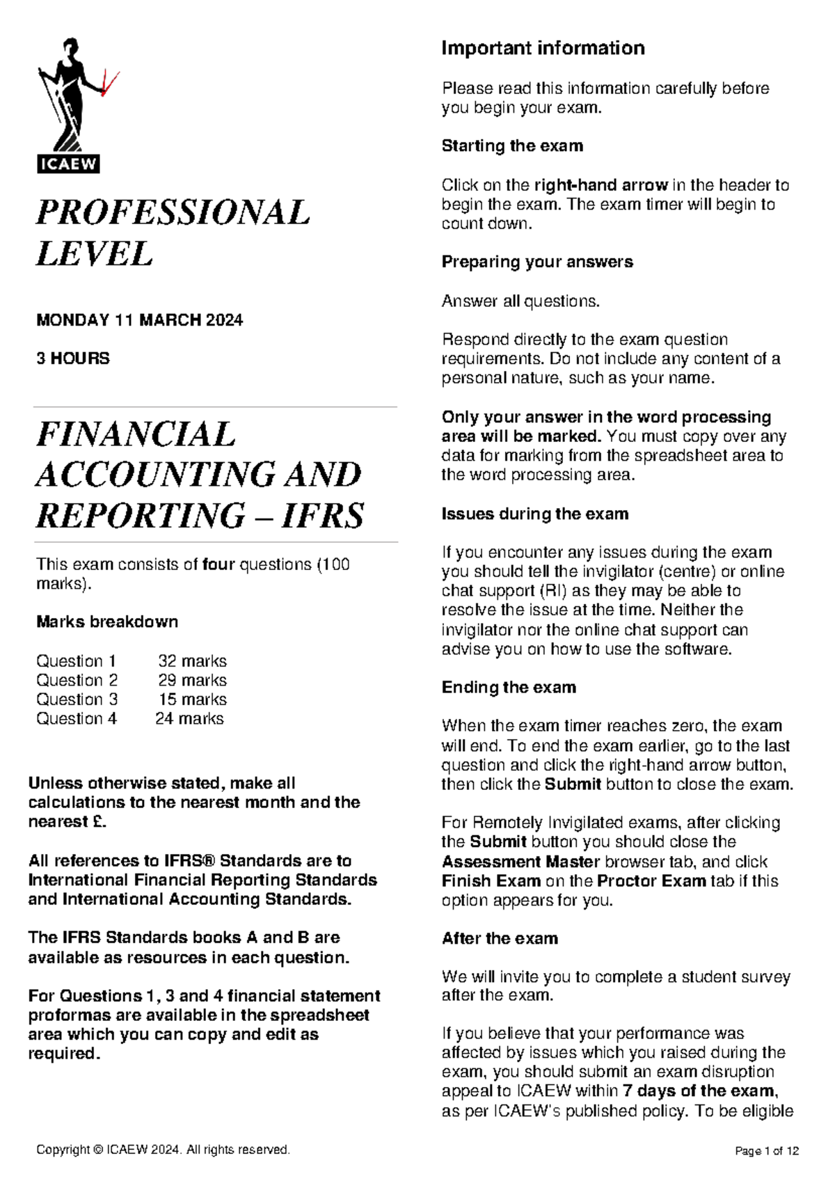 FAR Exam Instructions & Guidelines - Professional Level (March 2024 ...