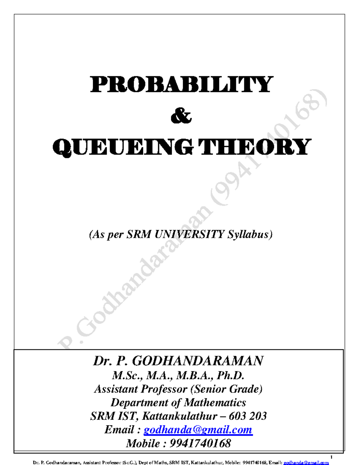 PQT - Module 5 Probability & Queueing Theory Lecture Notes - Studocu