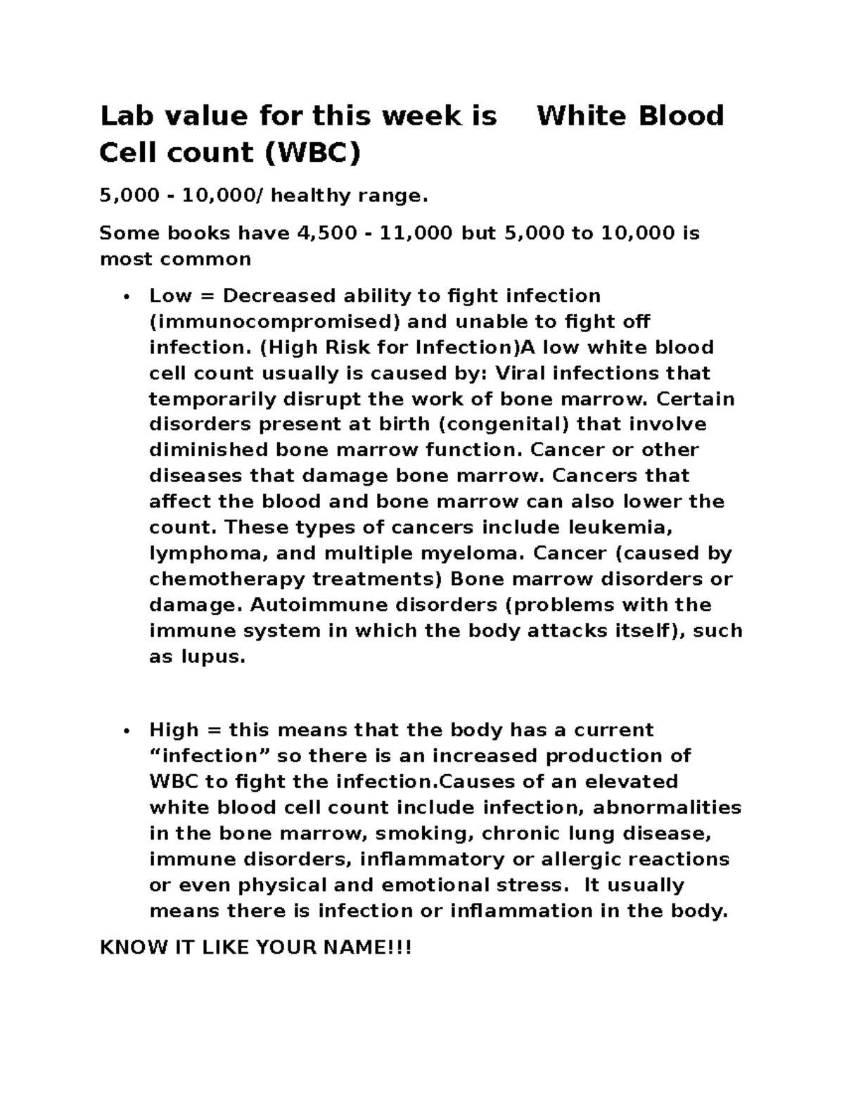 Lab - WBC Count: Understanding Healthy Ranges and Implications - Studocu