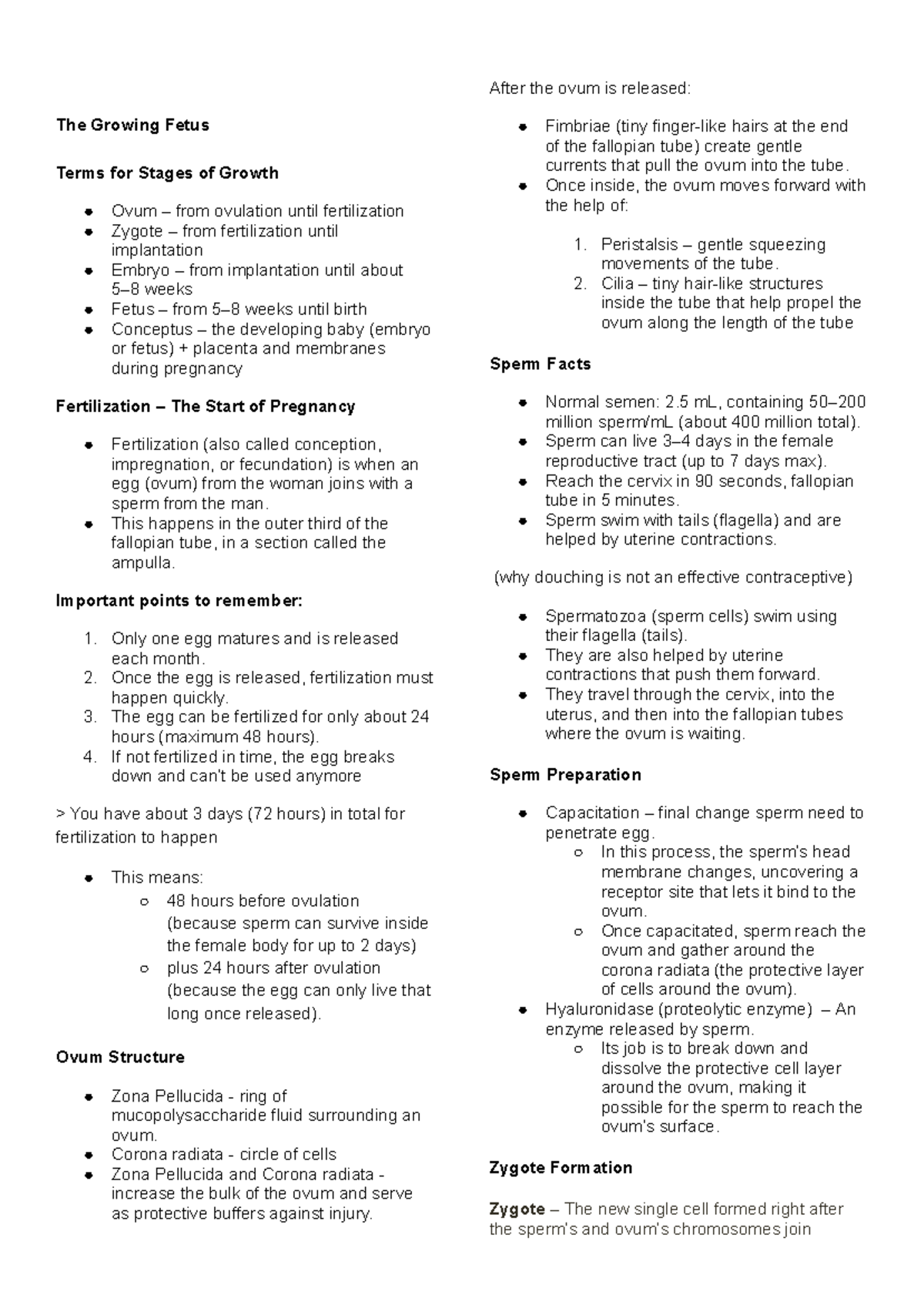 Growing Fetus: Stages of Development and Key Terms (MATER 101) - Studocu