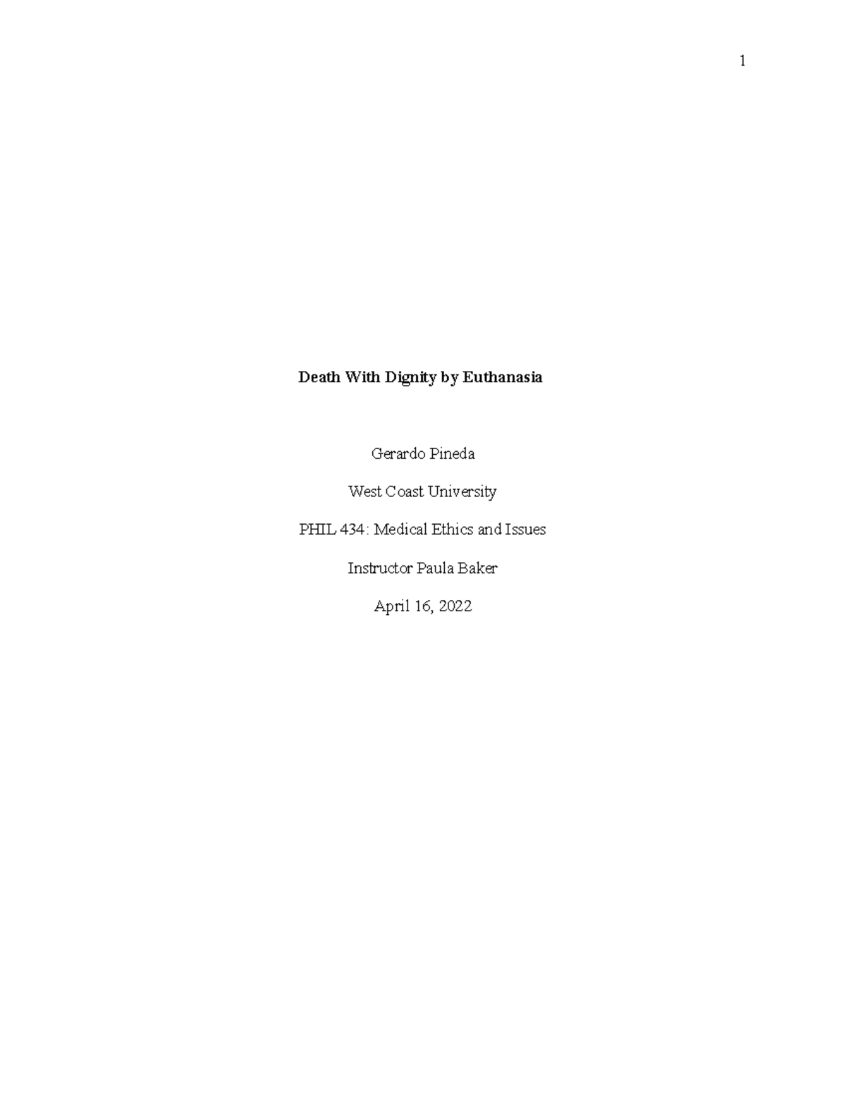 PHIL 434 - Death With Dignity: A Term Paper on Euthanasia - Studocu