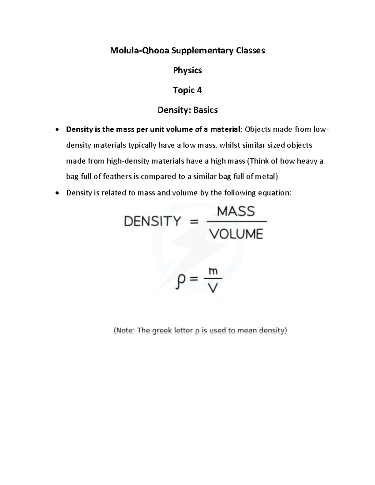 Physics Topic 4: Understanding Density and Measurement Techniques - Studocu
