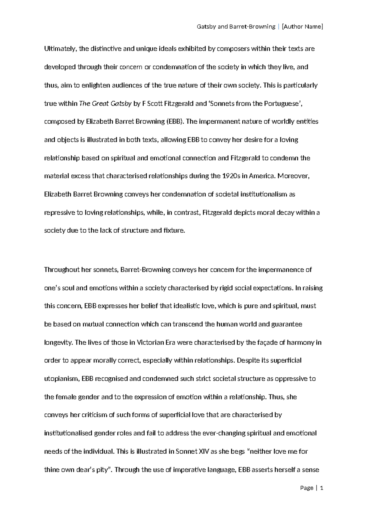 9831 Great Gatsby Essay: EBB's Critique of Society vs. Fitzgerald's ...
