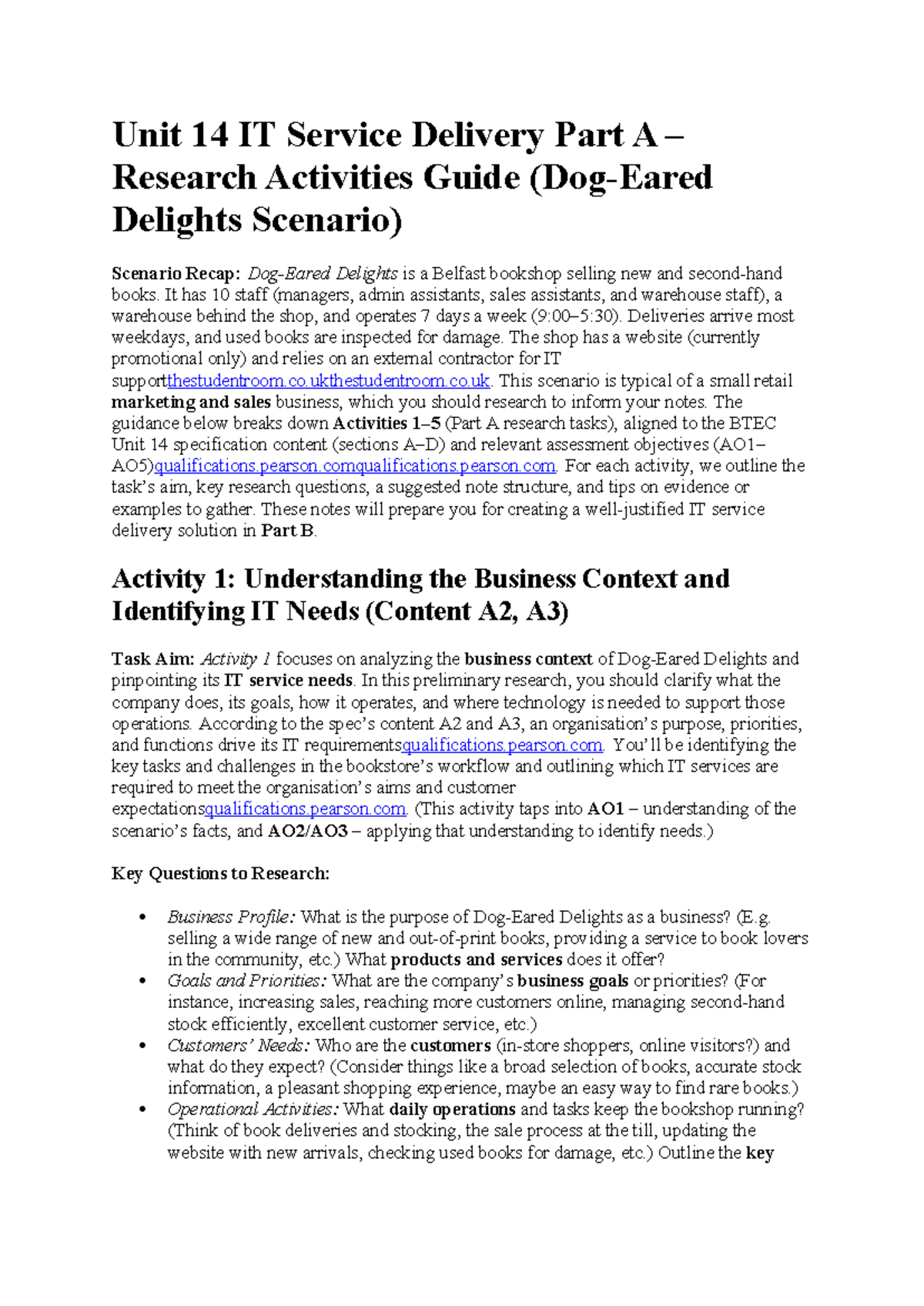 Unit 14 IT Service Delivery: Research Activities Guide for Delights ...