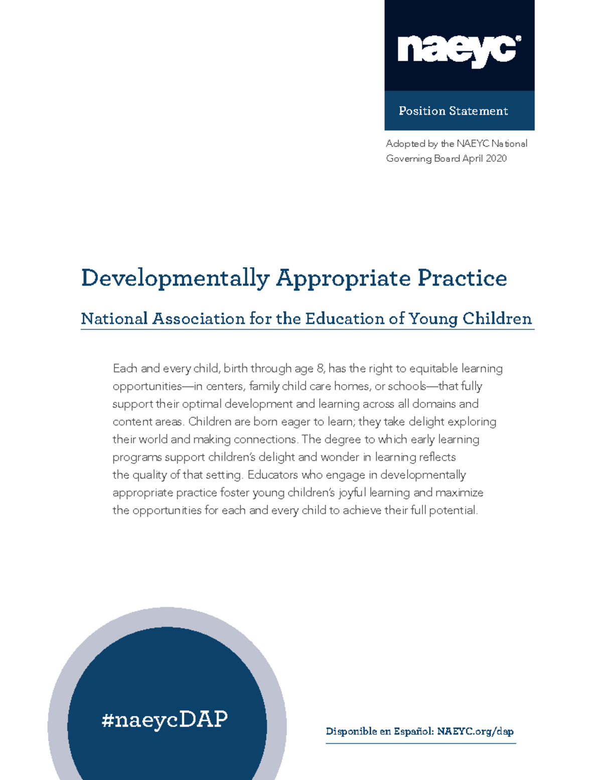 NAEYC Position Statement on Developmentally Appropriate Practice (2020 ...