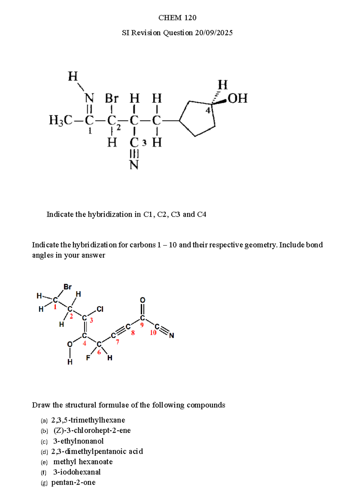 CHEM 120 Final Exam Revision: Hybridization & Reaction Questions - Studocu