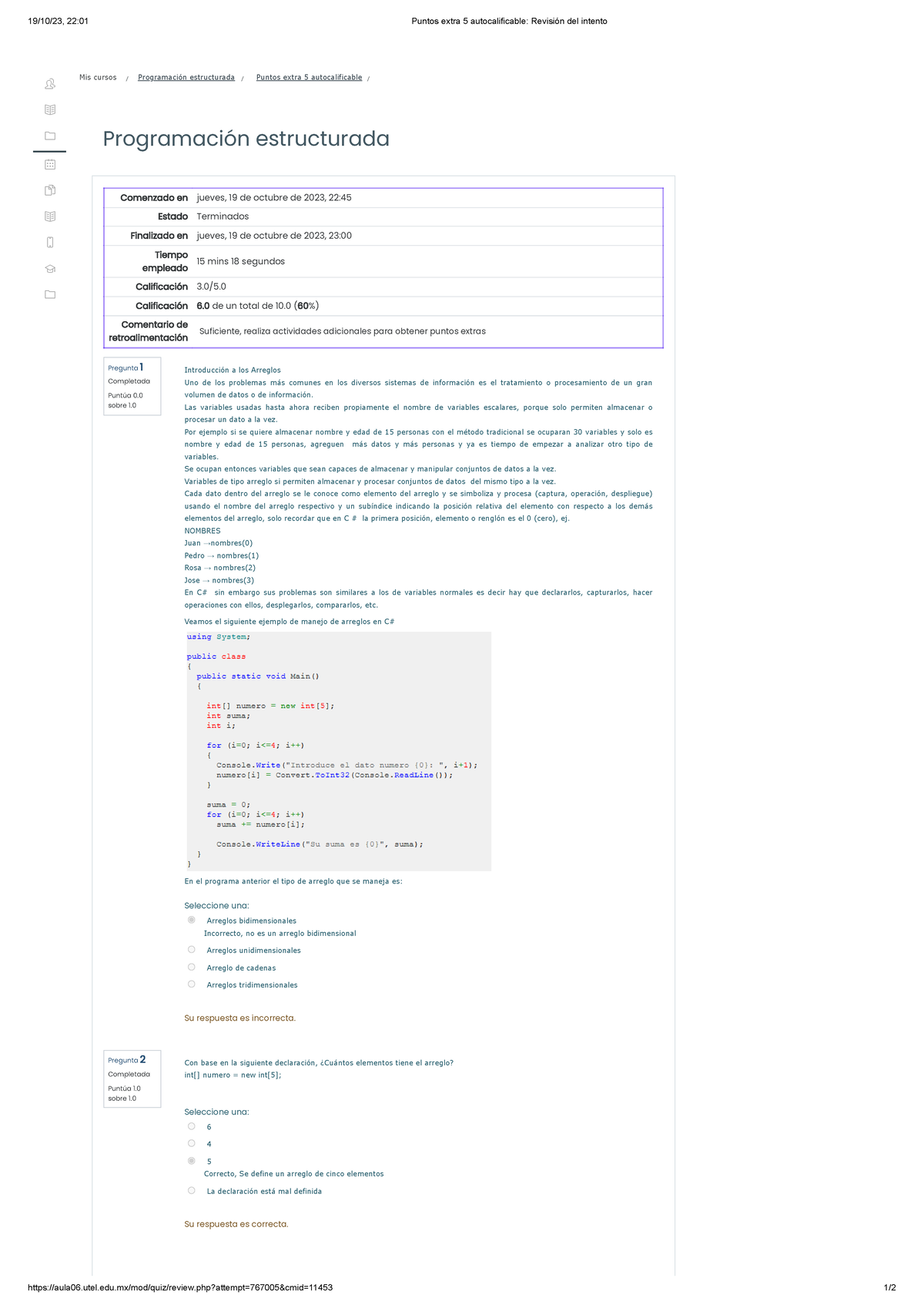 Programación Estructurada - Examen de Puntos Extra 5 Autocalificable - Studocu