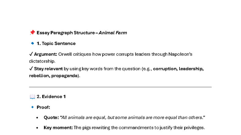 ENGL101: Essay Notes on Animal Farm for Test Preparation - Studocu