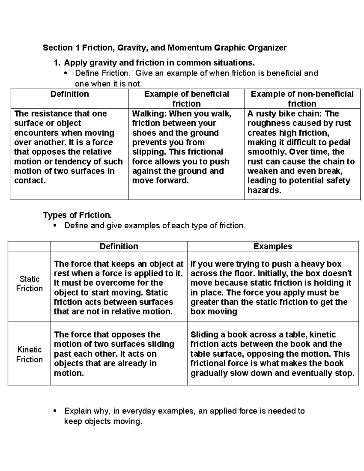 Friction, Gravity & Momentum: Key Concepts Organizer (#2) - Studocu