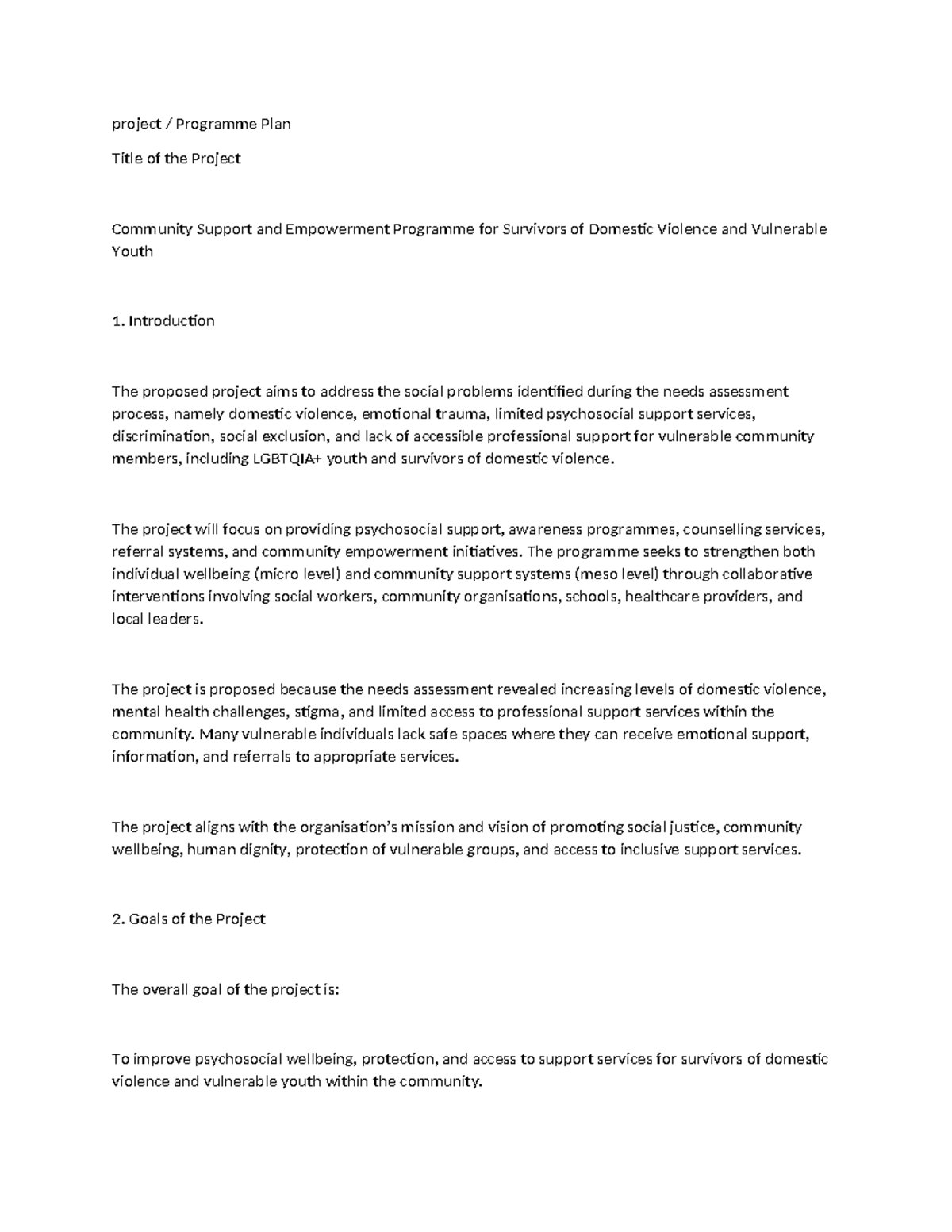 Community Support & Empowerment Programme Plan for Survivors of DV ...